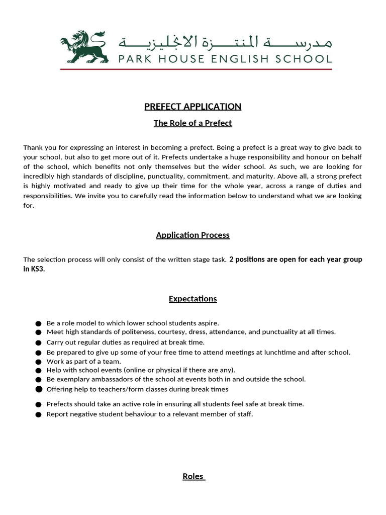 KS3 Prefect Application 2024 | PDF