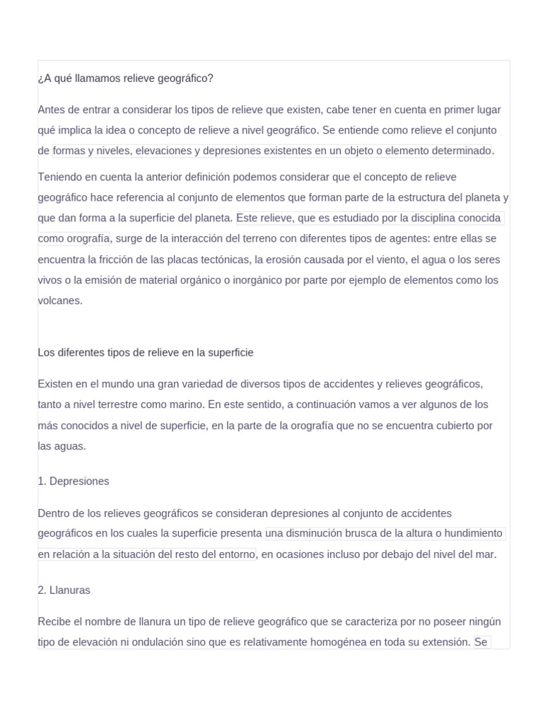 Tipos de relieve geográfico explicados | PDF | Montañas | Ciencia y ...