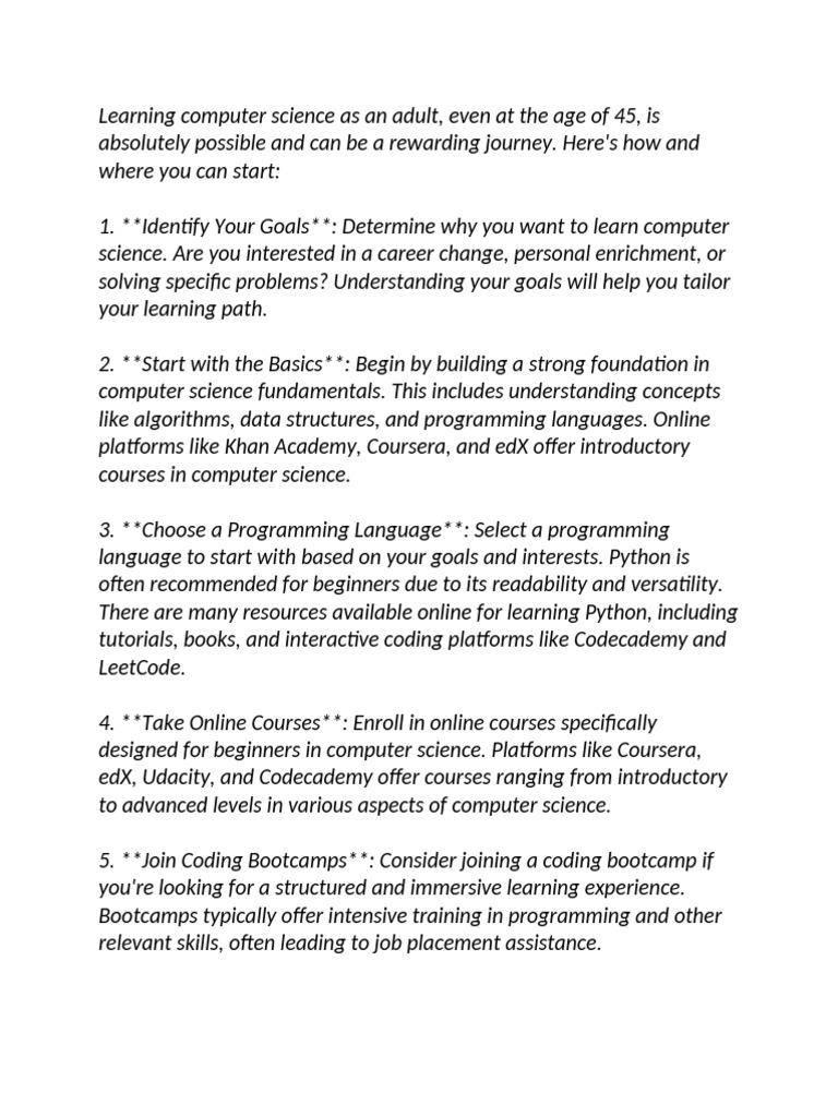 Learning Computer Science at 45+ | PDF | Computer Programming | Learning