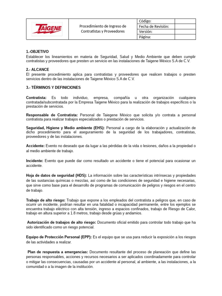 Procedimiento contratistas | PDF Procedimiento contratistas | PDF