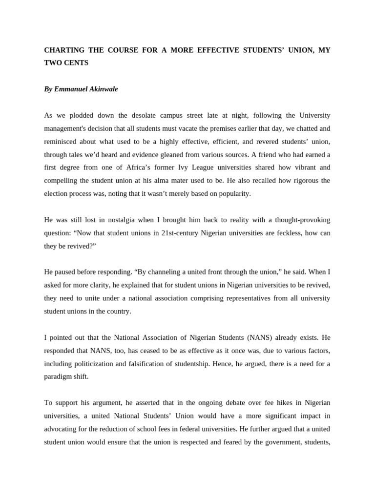 Charting the Course for a More Effective Students’ Union, My Two Cents ...