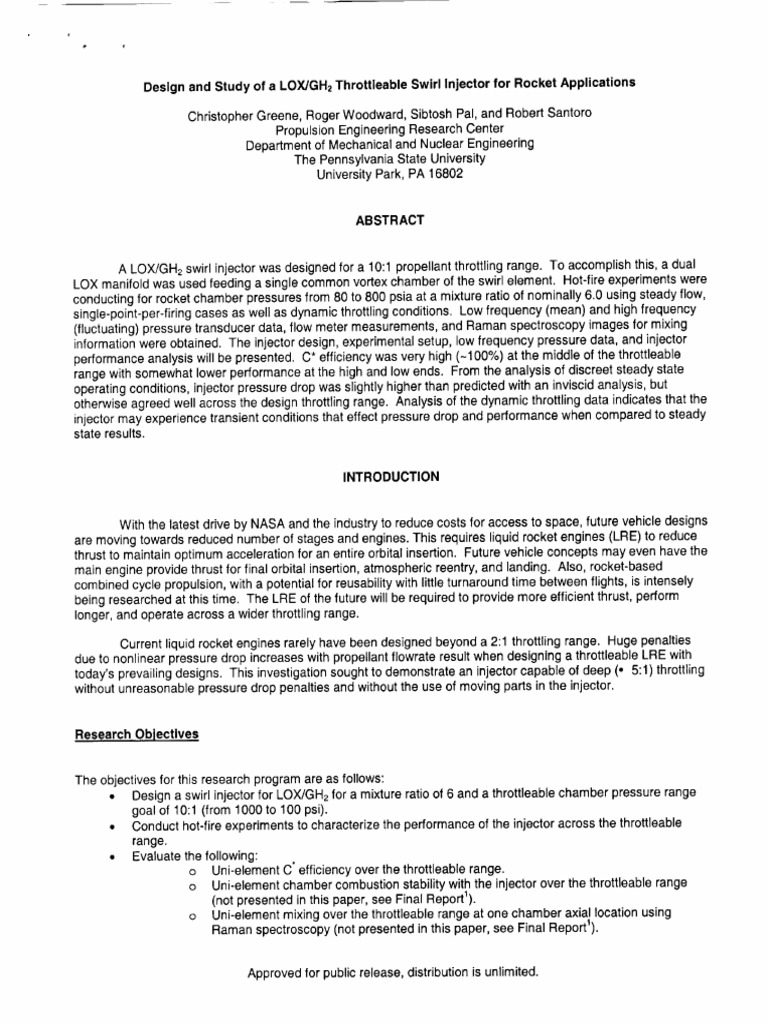 Throttleable Swirl Injectors | PDF