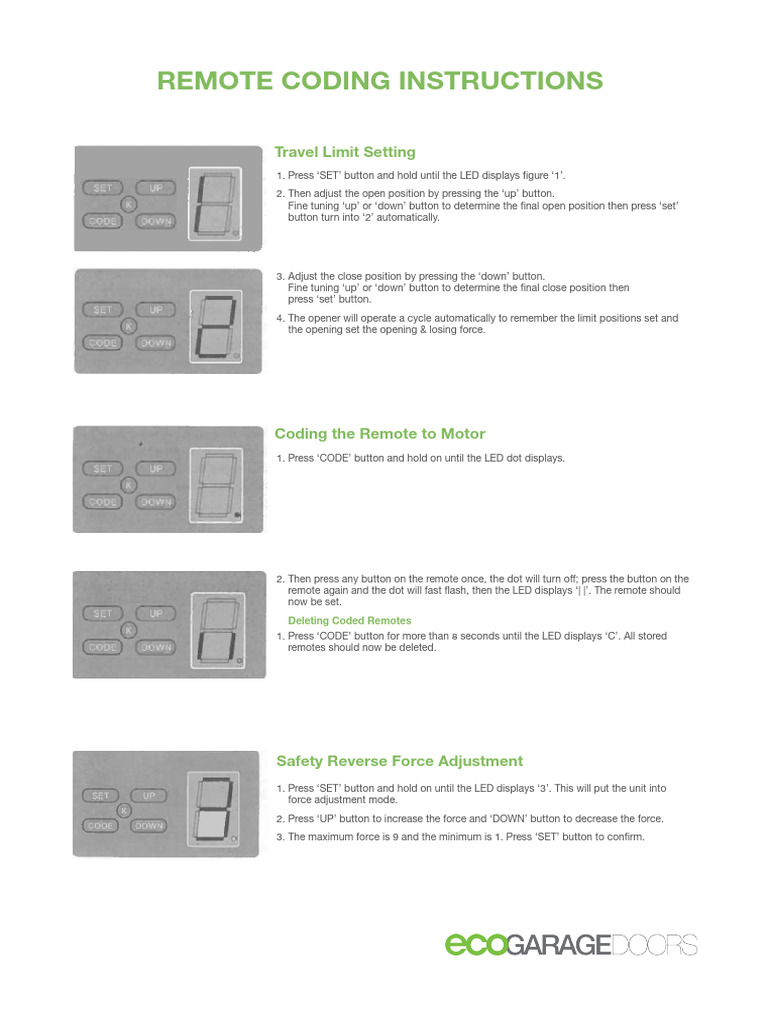 Eco Garage Doors Remote Coding Instructions | PDF