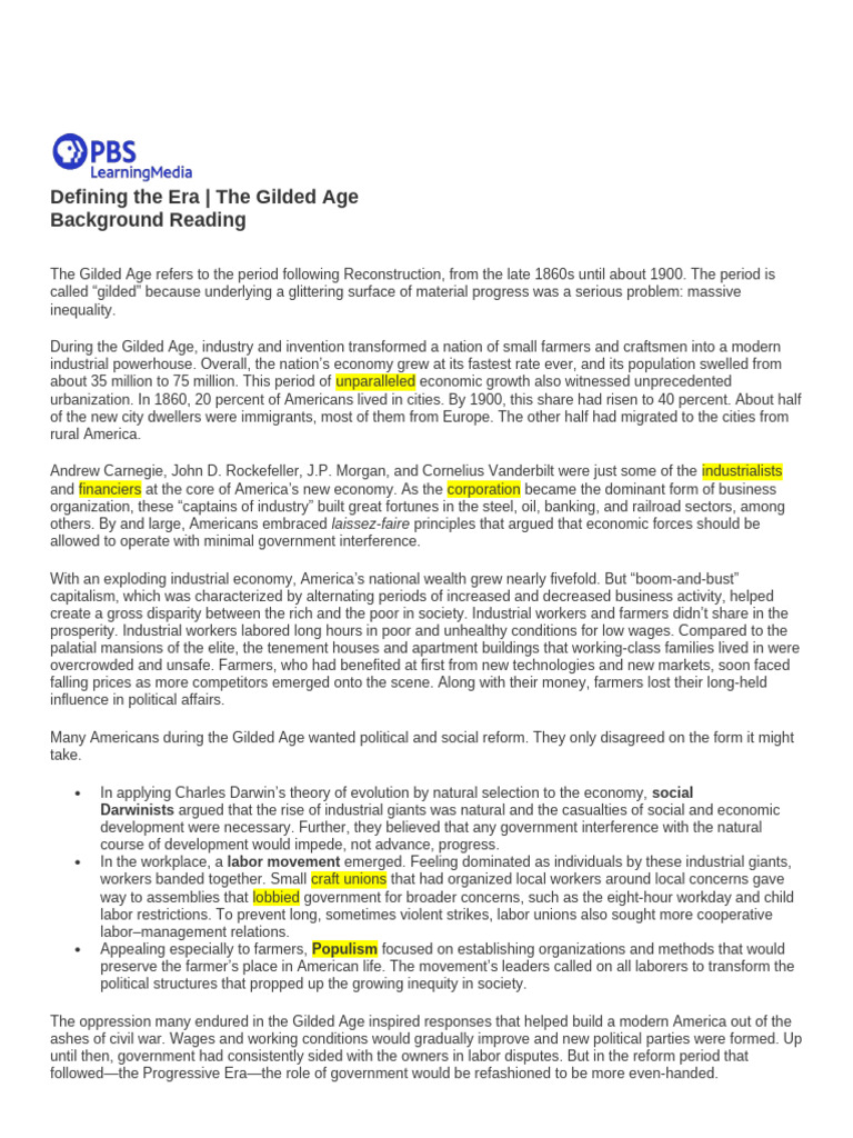 Defining The Era The Gilded Age-2 | PDF