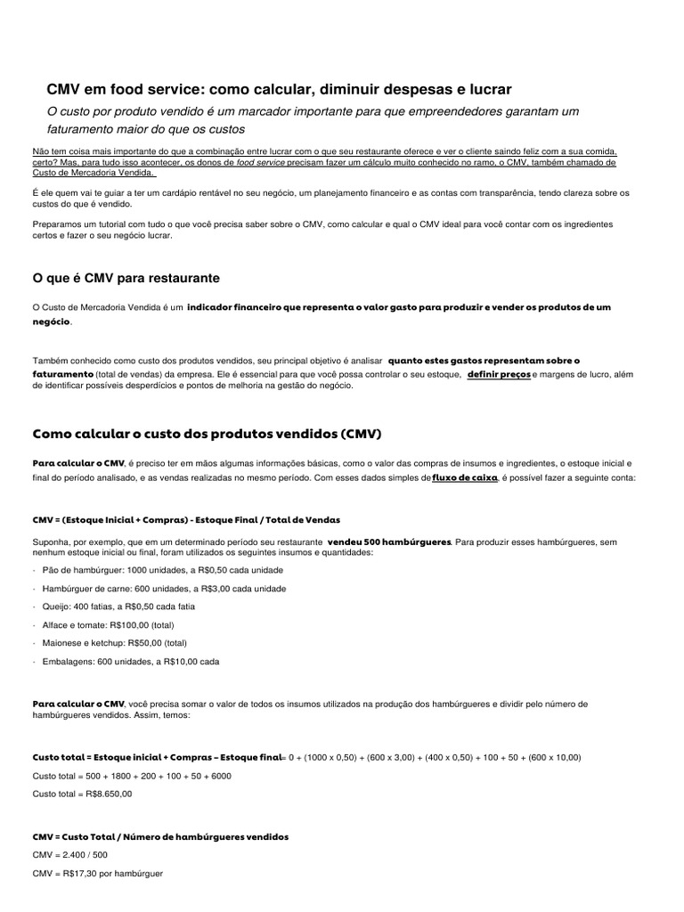 Saiba o Que É CMV e Como Cancular | PDF