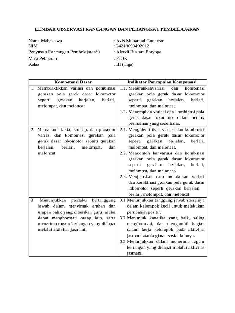 Topik 4 - Lembar Observasi Rancangan Dan Perangkat Pembelajaran - Siklus 3 | PDF
