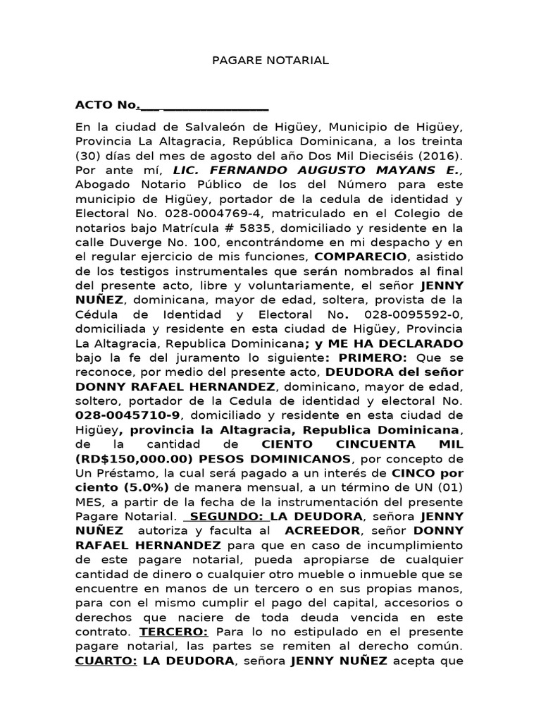 Pagare Notarial (Titulo Ejecutorio) | PDF | Pagos | Derecho
