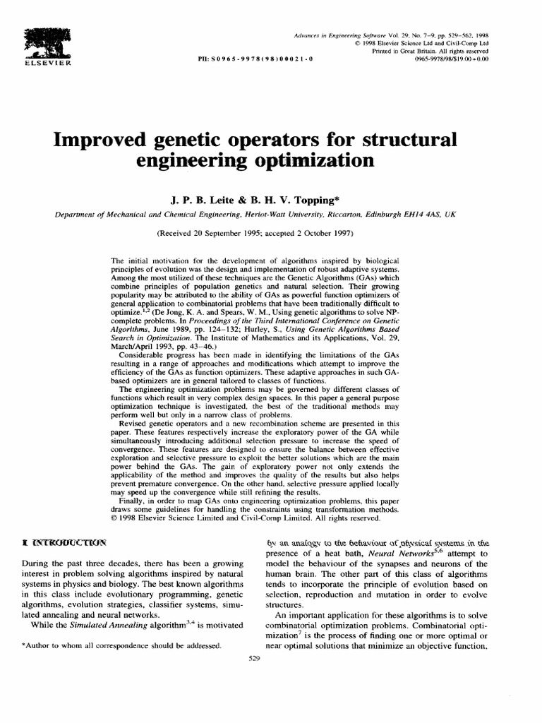 Improved Genetic Operators For Structural Engineering Optimization | PDF