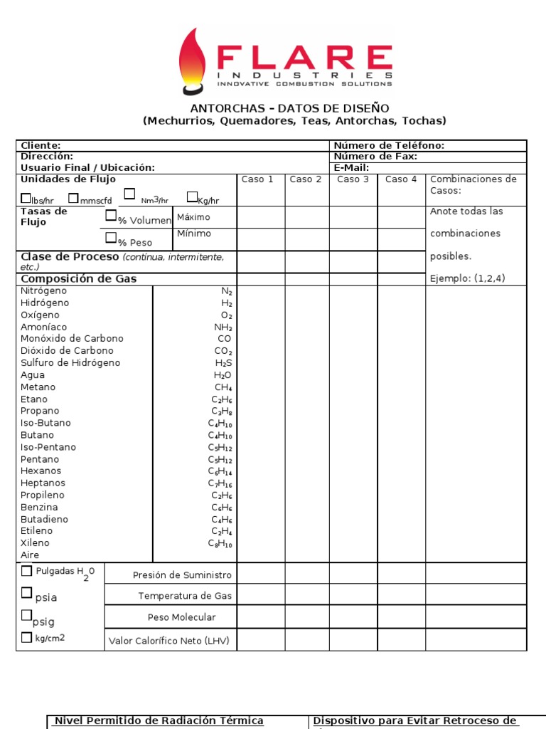 Flare Design Data Sheet Spanish | PDF | Combustión | Gases