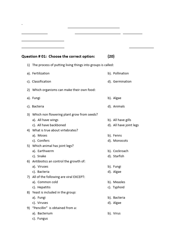 5th Class G Science Paper | PDF