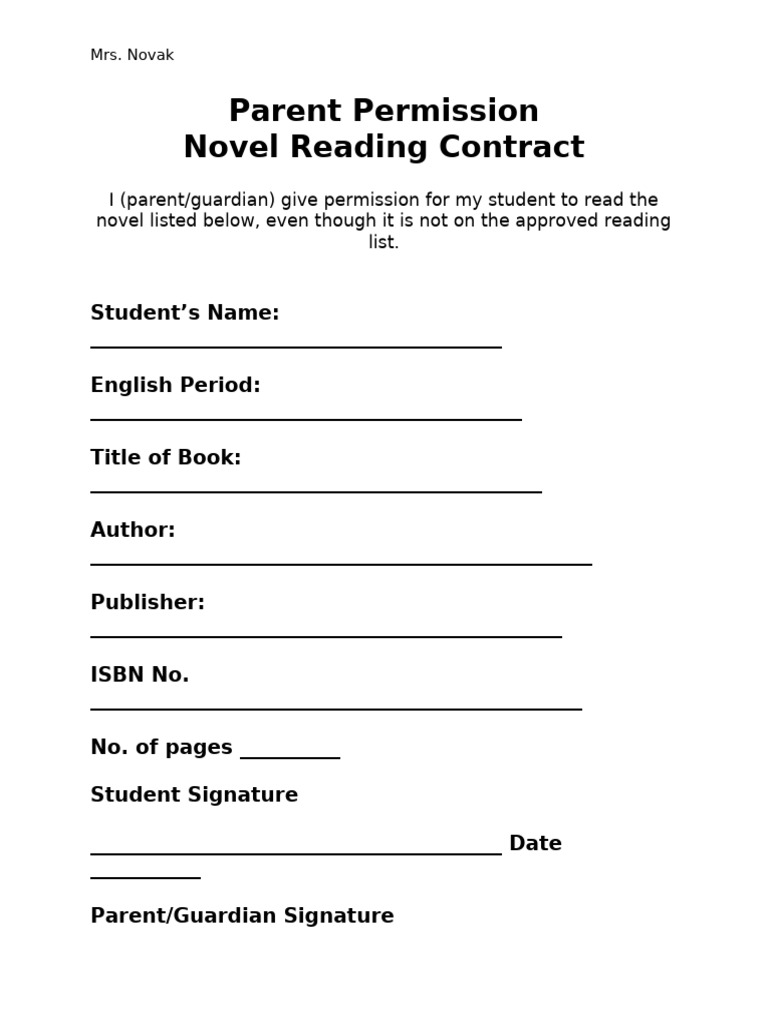Book Report Parent Permission Slip | PDF