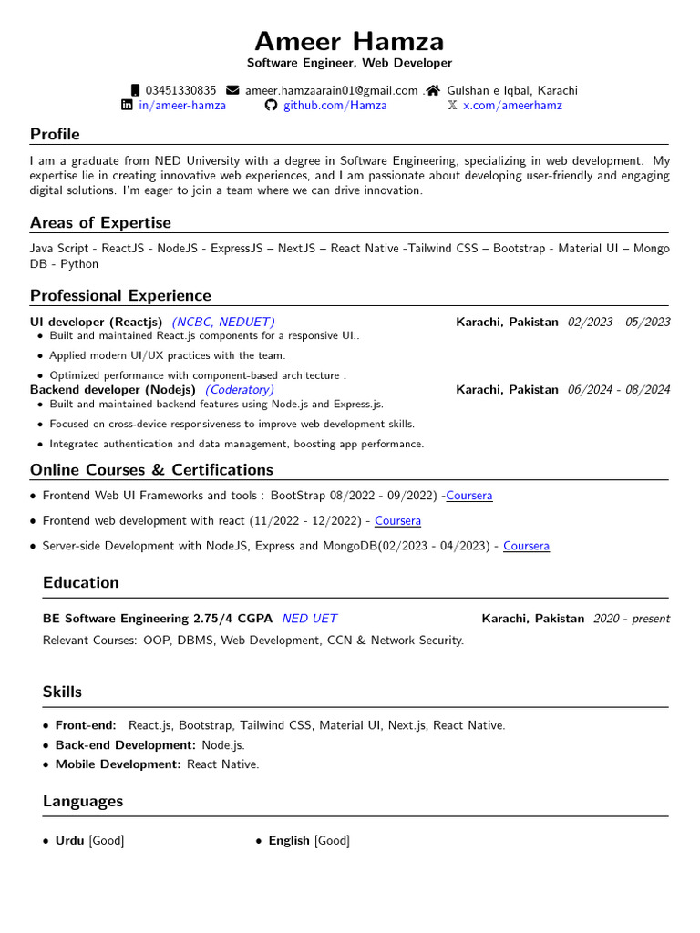 Ameer Hamza: Profile | PDF