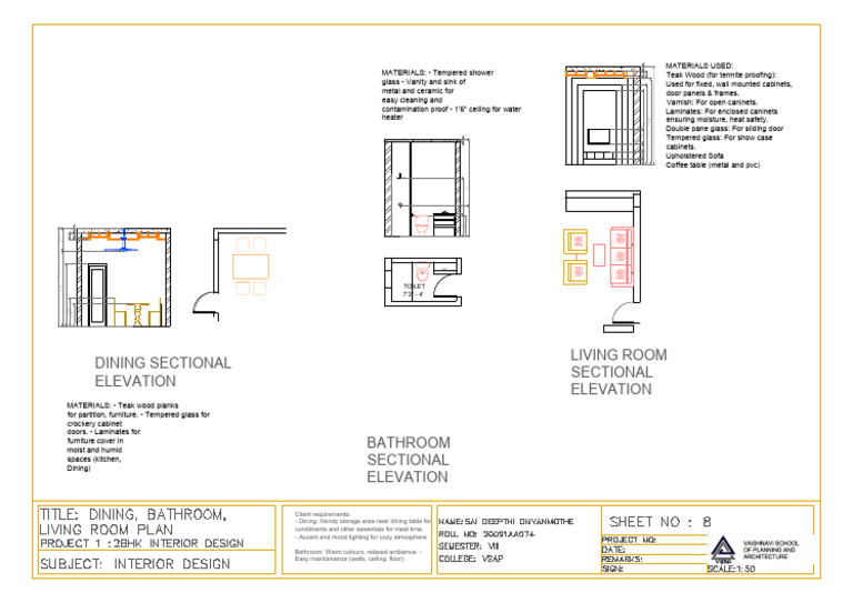 Dining Sectional Elevation Living Room Sectional Elevation: Toilet 7'3 ...