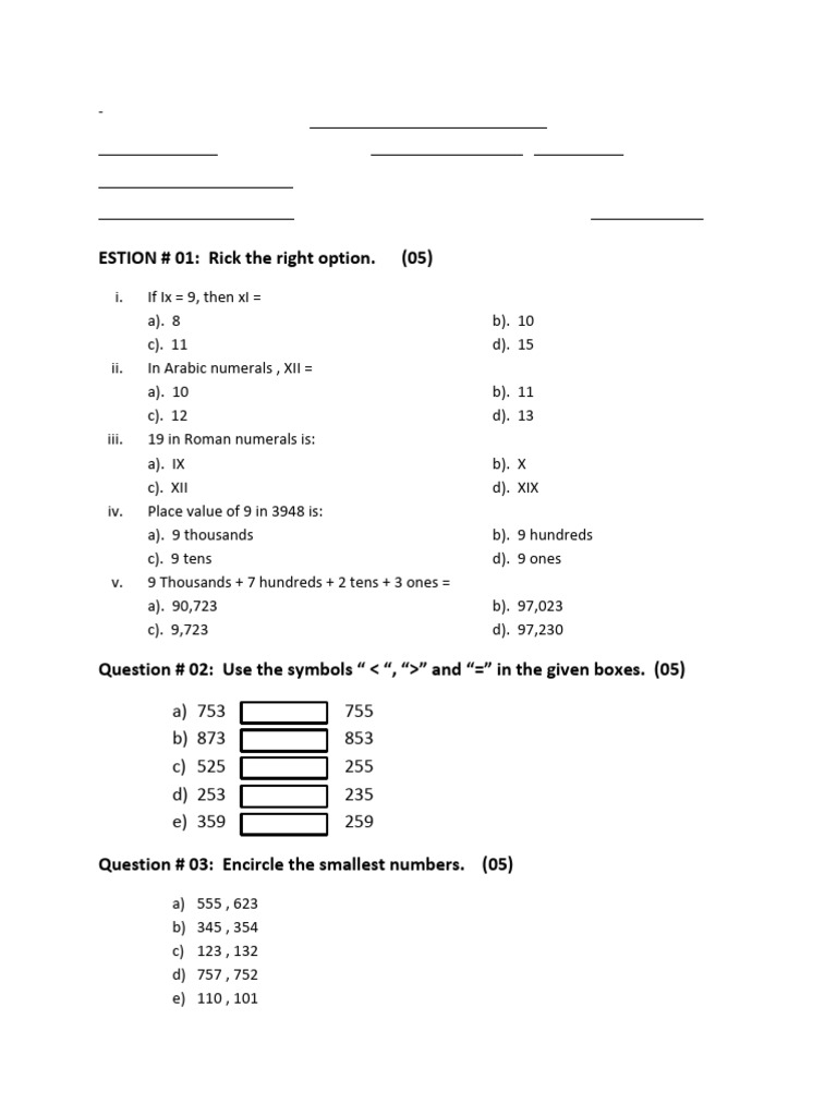 3 Class Math Paper | PDF