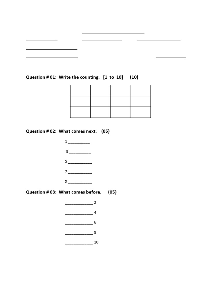 Nursery Class Math Paper | PDF