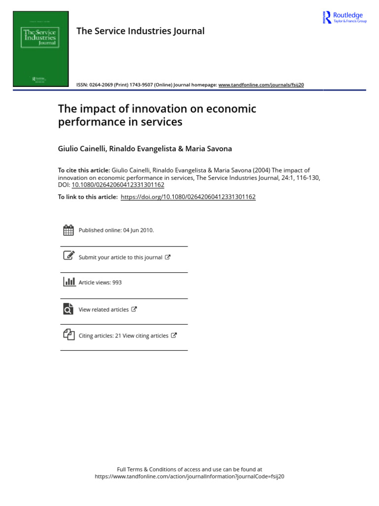 The Impact of Innovation On Economic Performance in Services | PDF ...