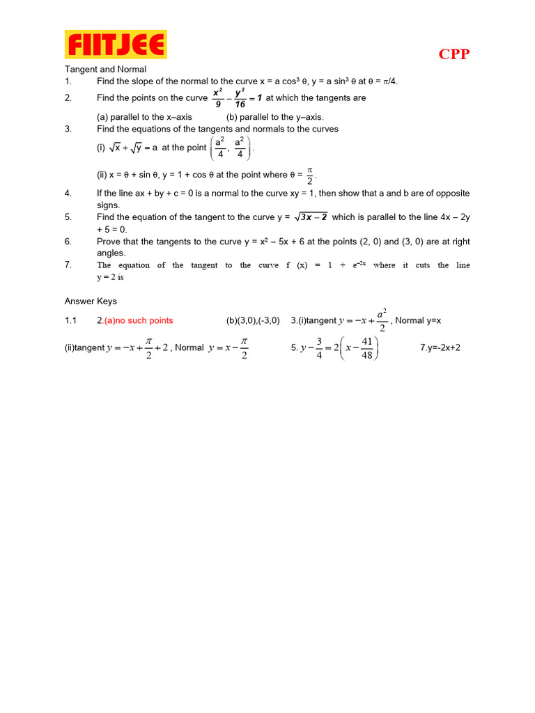 Tangent and Normal | PDF