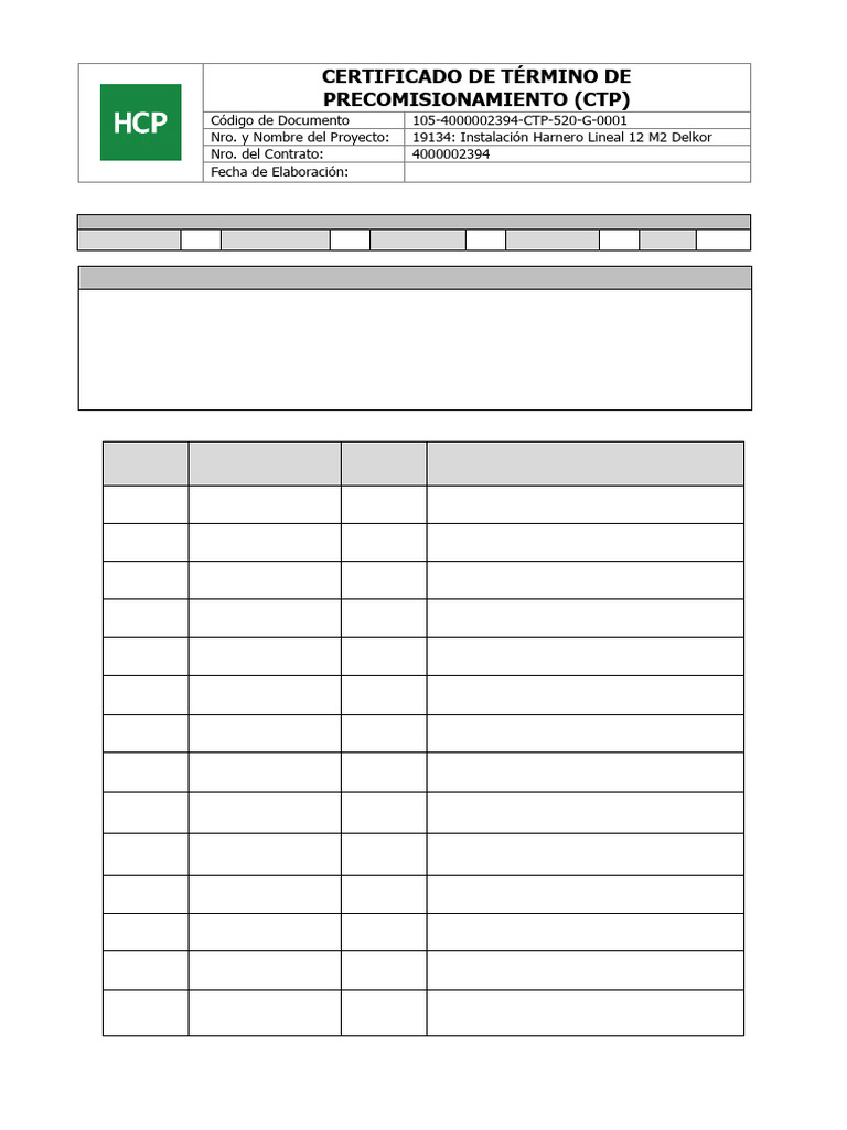 Certificado Termino Precomisionamiento (CTP) | PDF