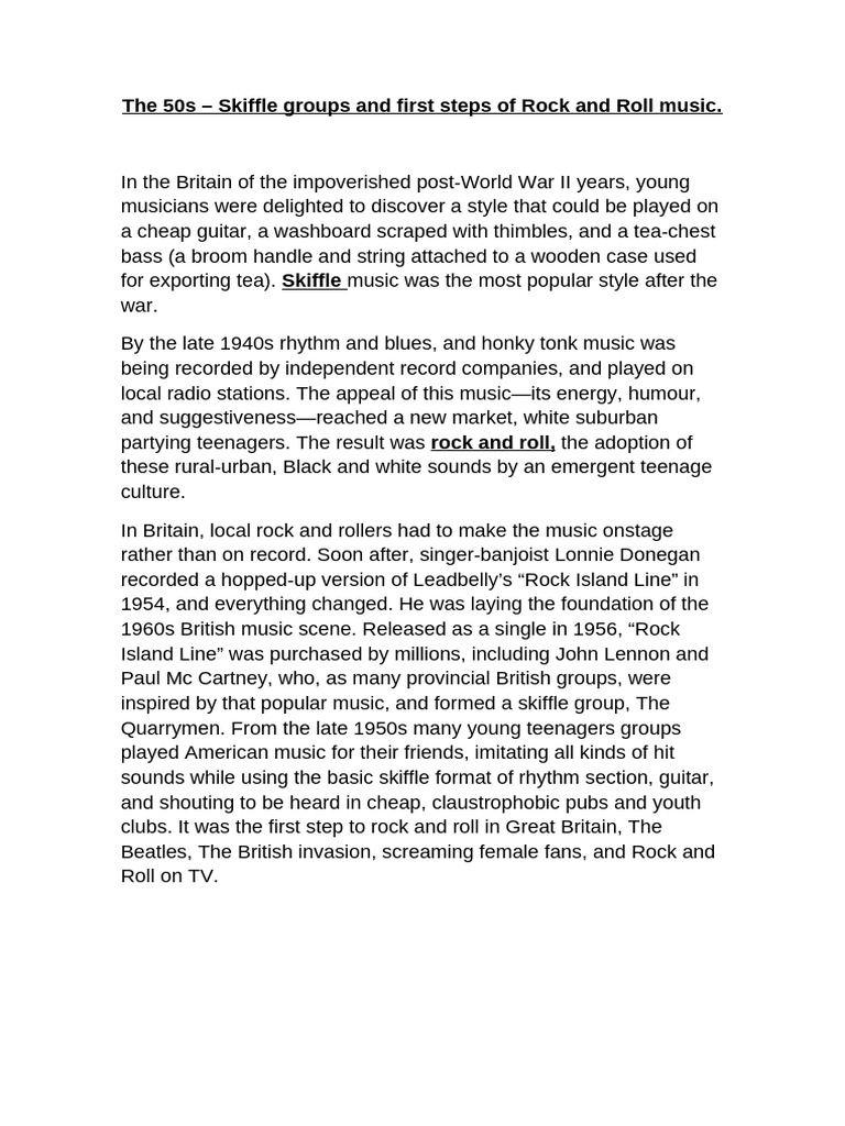 The 50s - Skiffle Bands and Rock and Roll | PDF