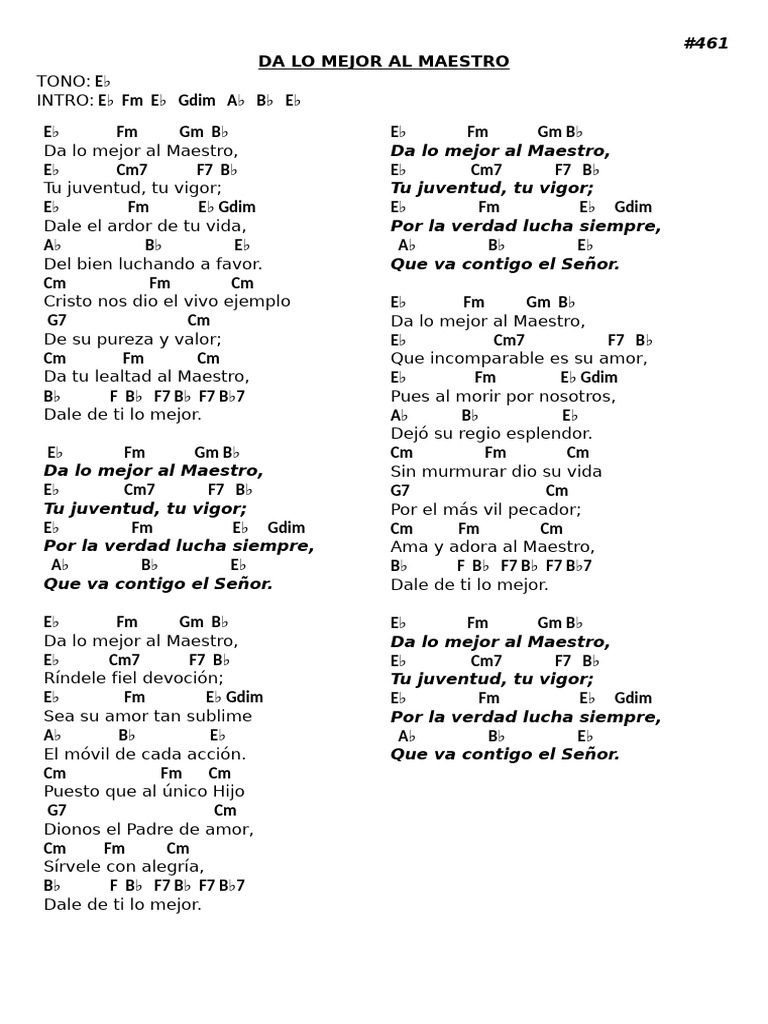Da lo Mejor al Maestro - Himno 461 | PDF