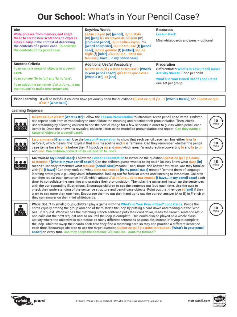 Lesson Plan What - S in Your Pencil Case | PDF | Grammatical Gender | Word
