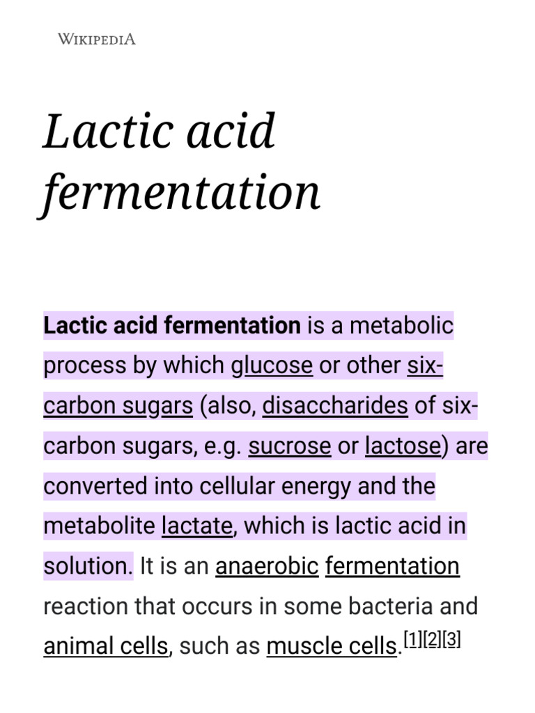 Lactic Acid Fermentation - Wikipedia | PDF