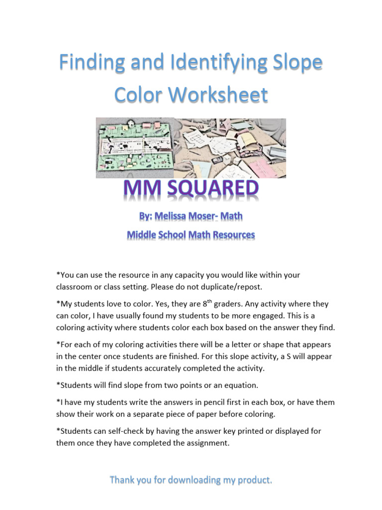 Finding and Identifying Slope Color Worksheet: Thank You For ...