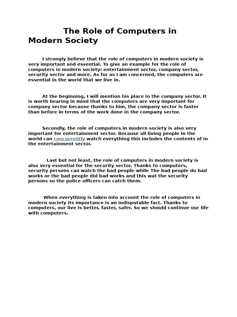 The Role of Computers in Modern Society | PDF