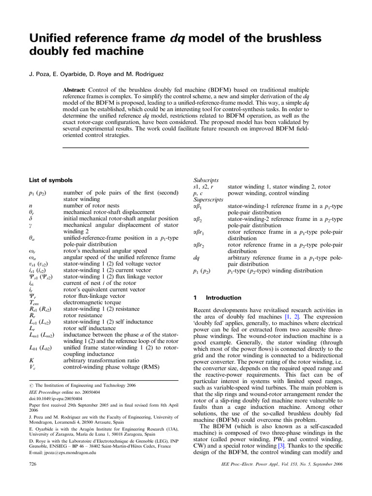 Unified Reference Frame DQ Model of The BLDFM 2006 | PDF