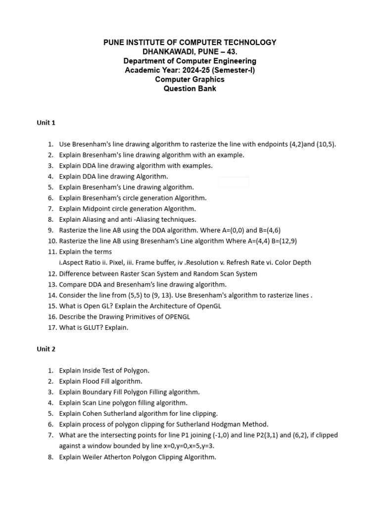 CG Question Bank 24-25 | PDF