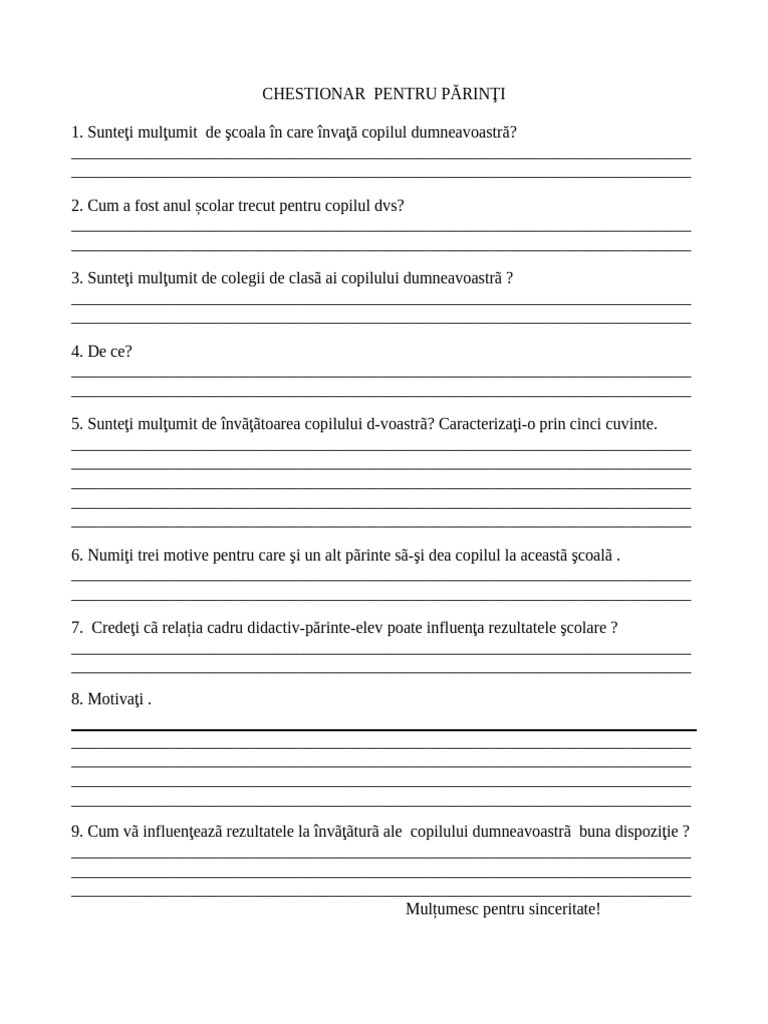 Chestionar Pentru Parinti Iie | PDF