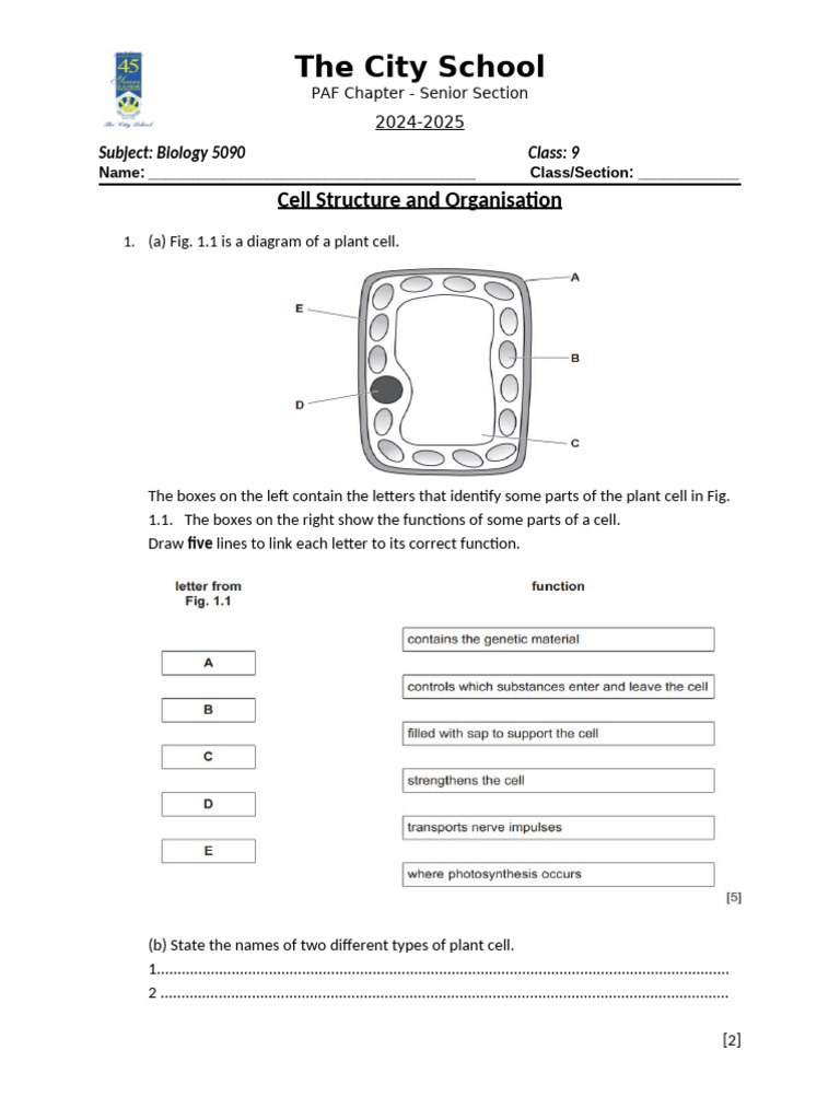 Class 9 Cell Structure and Organisation 1 | PDF
