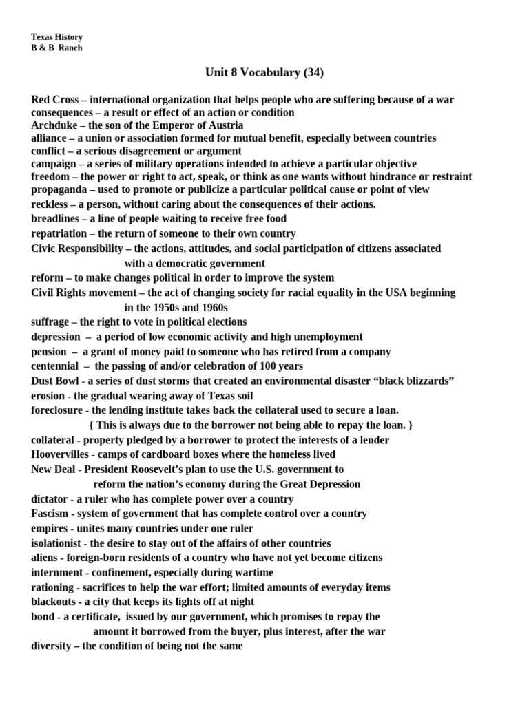 1 Unit 8 Vocabulary UNIT 8 | PDF