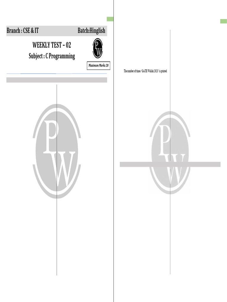 C Programming - Weekly Test 02 - Test Paper | PDF