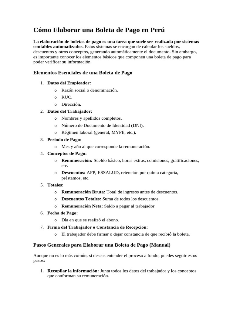 Cómo Elaborar una Boleta de Pago en Perú | PDF