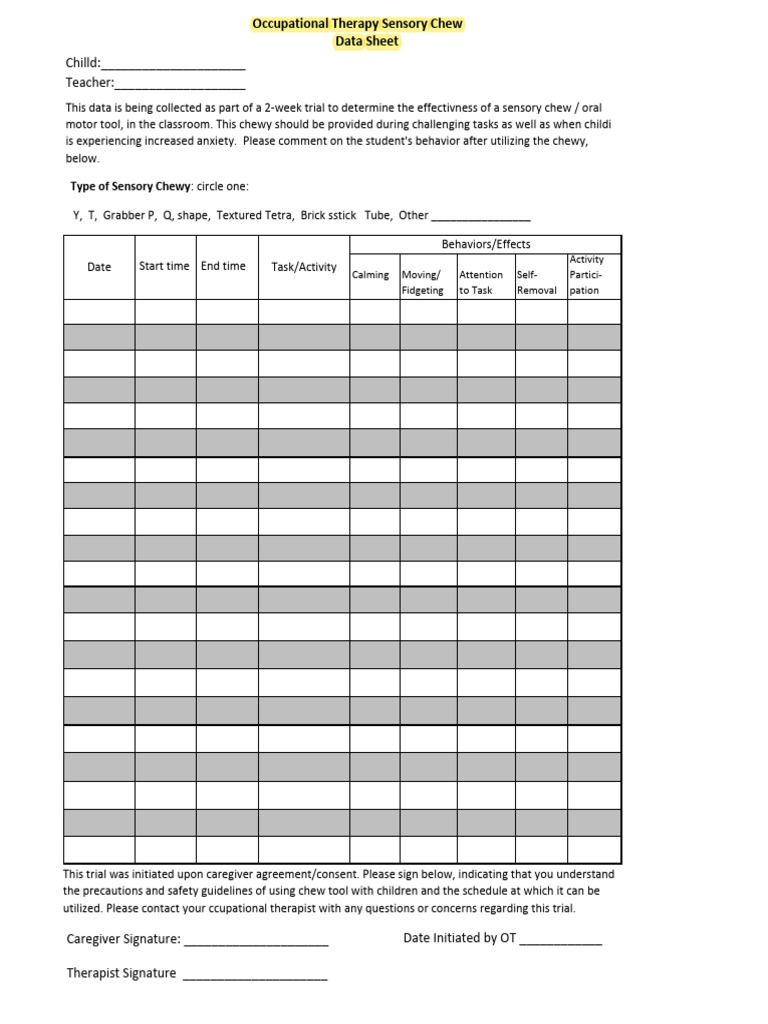 Sensory Chew Data Collection Sheet | PDF | Career & Growth