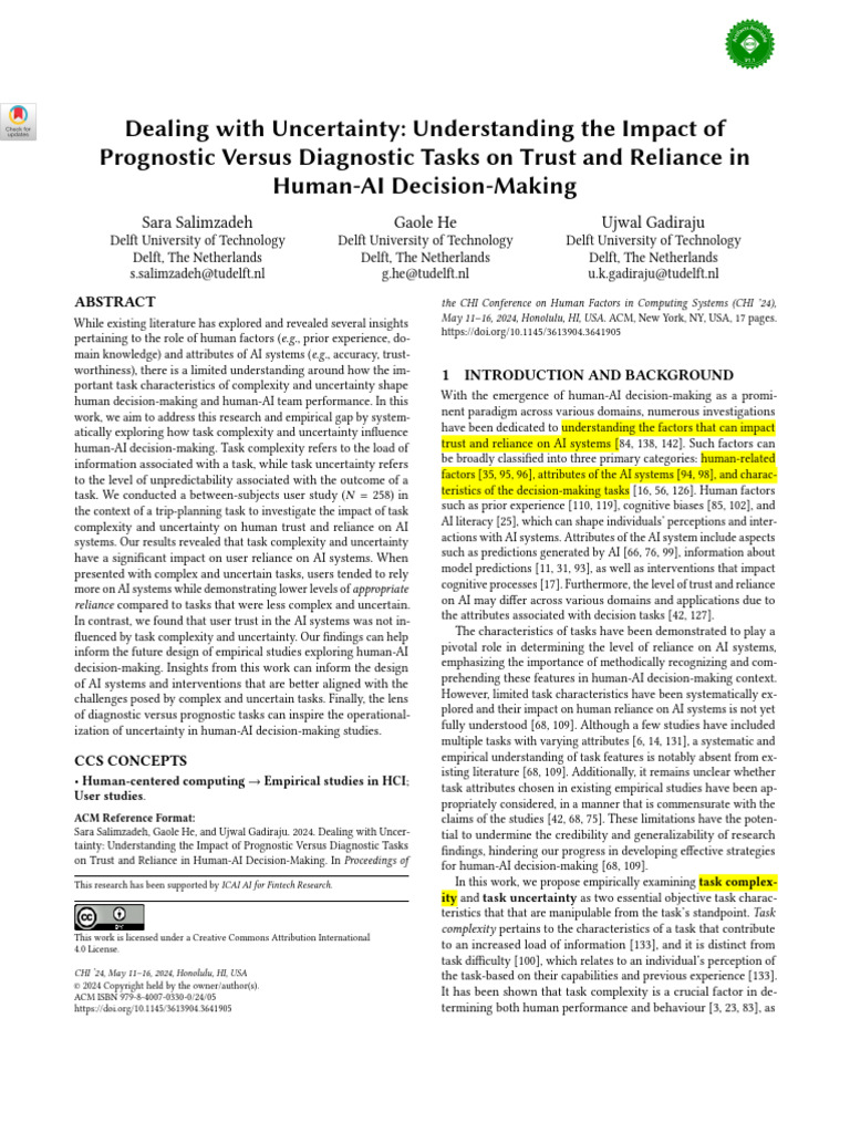 Dealing With Uncertainty - Understanding The Impact of Prognostic Versus Diagnostic Tasks On ...