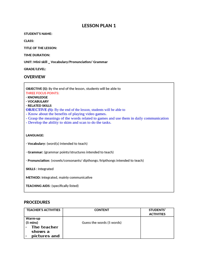 Lesson Plan (Warm-Up) | PDF
