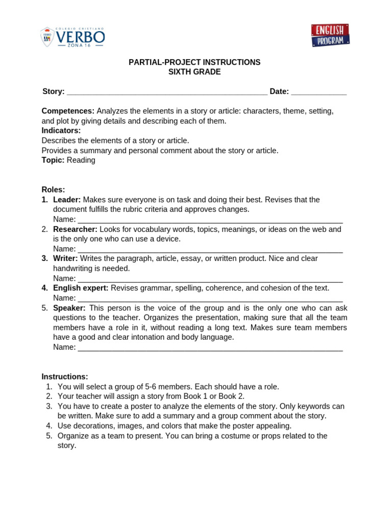 Partial Project Instructions and Rubric 6TH AND 5TH GRADE | PDF