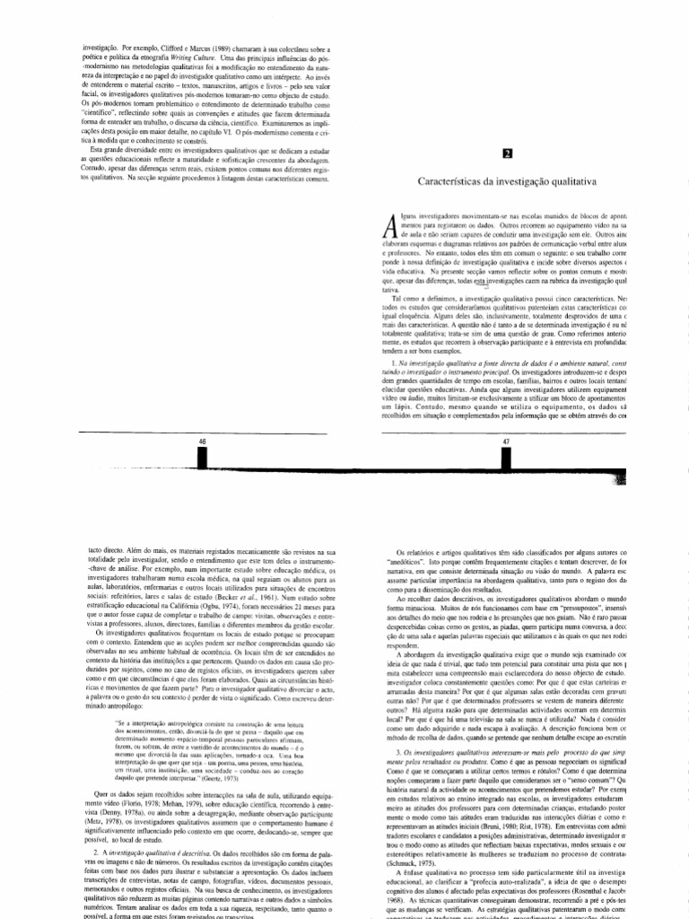 Cap 2 - Caracteristicas Da Investigacao Quali - Bogdan - Biklen - Investigacao - Qualitativa - e ...