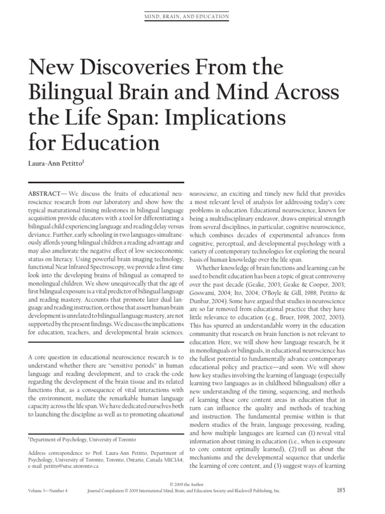 The Bilingual Brain - Implications For Education | PDF