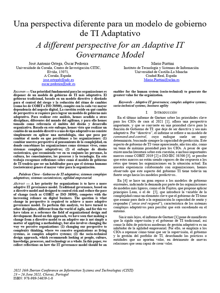 A Different Perspective For An Adaptive IT Governance Model | PDF