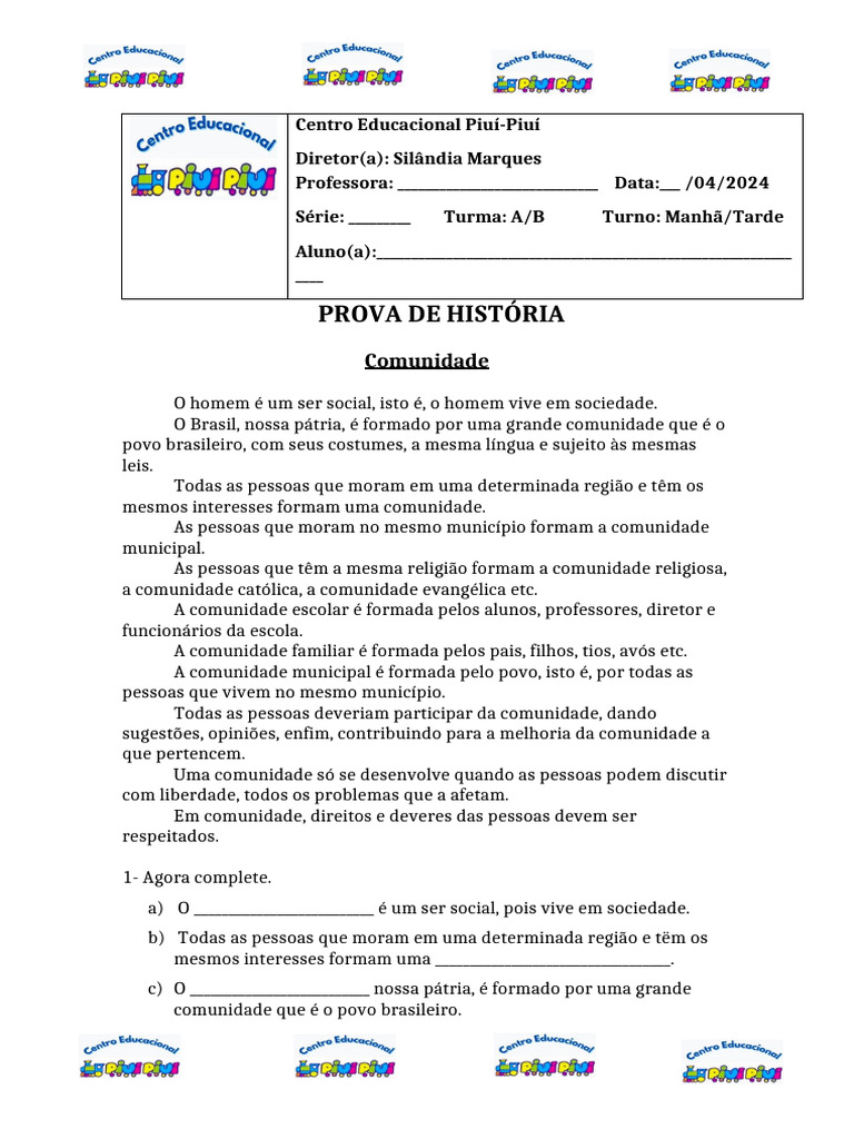 PROVA DE HISTORIA | PDF