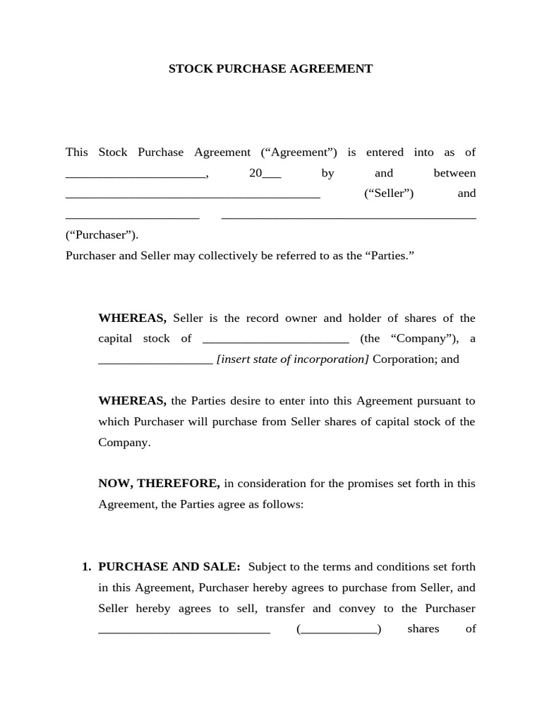 Stock Purchase Agreement | PDF