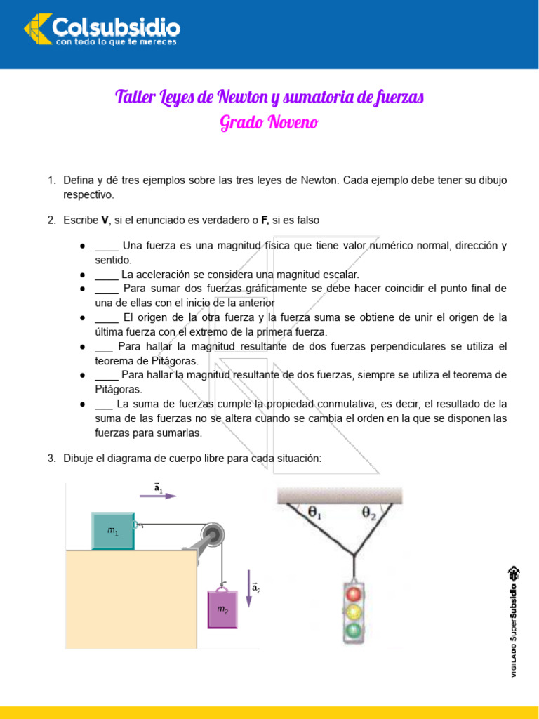 Taller Leyes de Newton y Fuerzas | PDF | Fuerza | Las leyes del ...