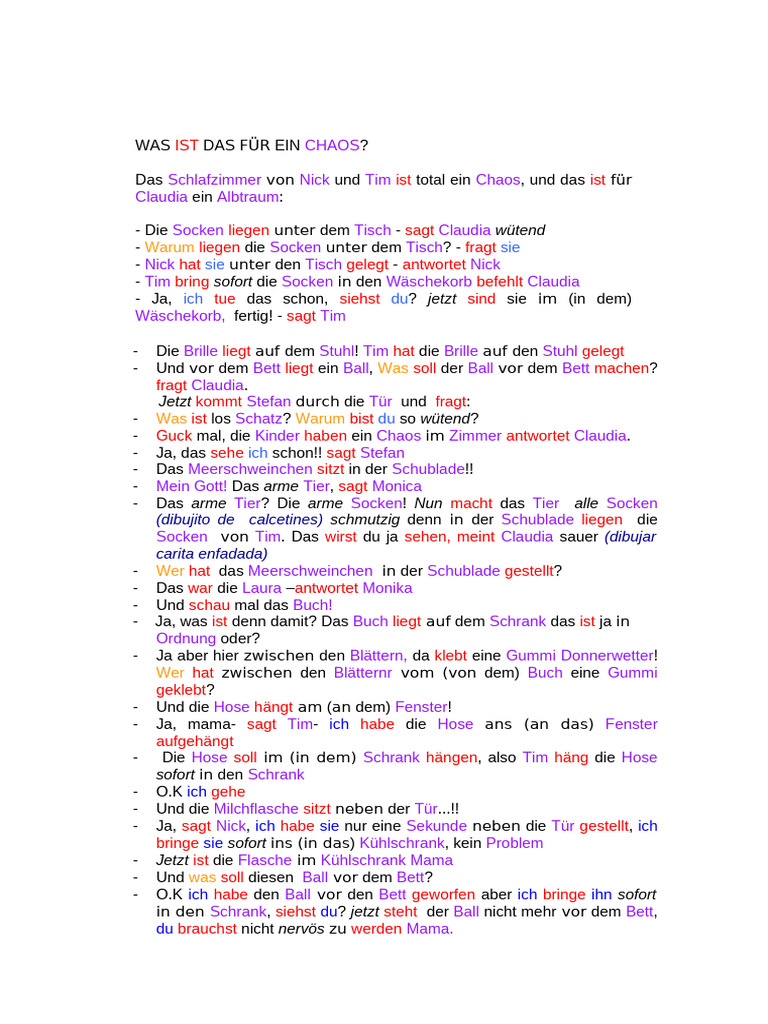 WAS IST DAS FÜR EIN CHAOS Wechsel Präpositionen | PDF