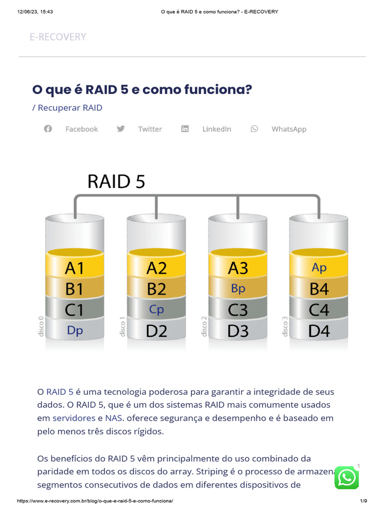 O Que É RAID 5 e Como Funciona - E-RECOVERY | PDF