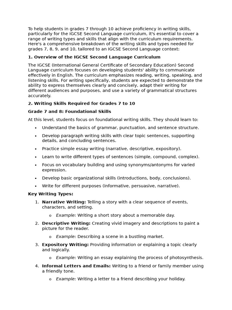 Igcse Writting Areas | PDF