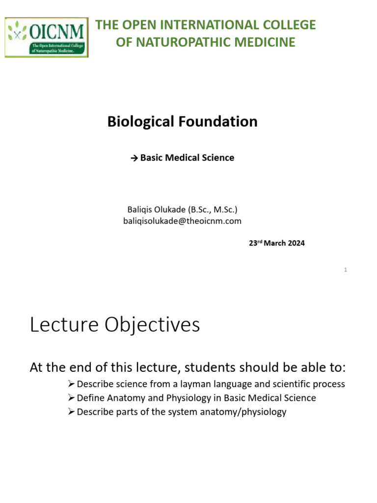 BMS 101 - Biological Foundation __ 2024 (1) | PDF