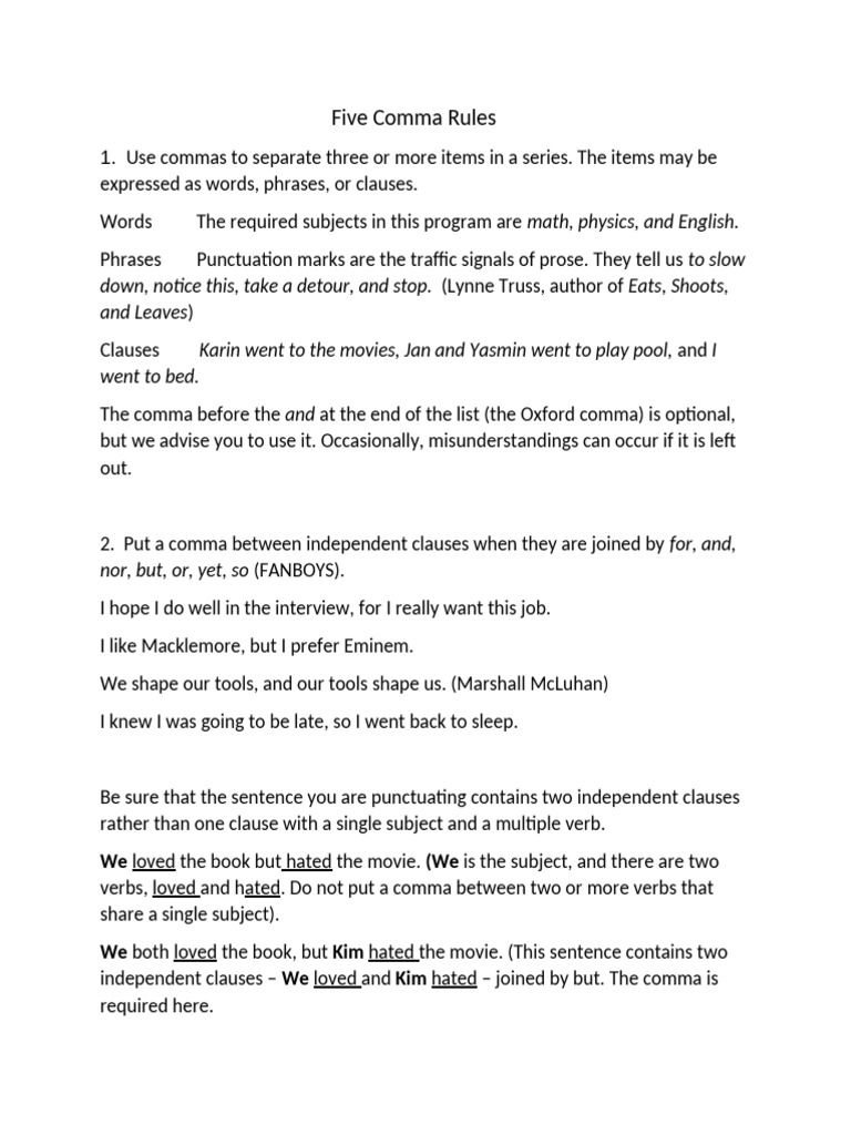 Five Comma Rules | PDF